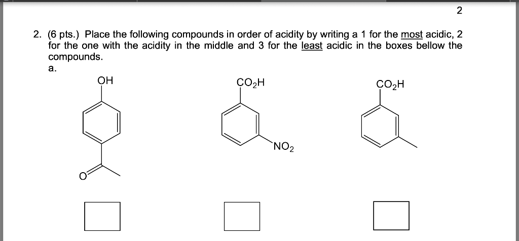 Solved 2. (6 pts.) Place the following compounds in order of | Chegg.com