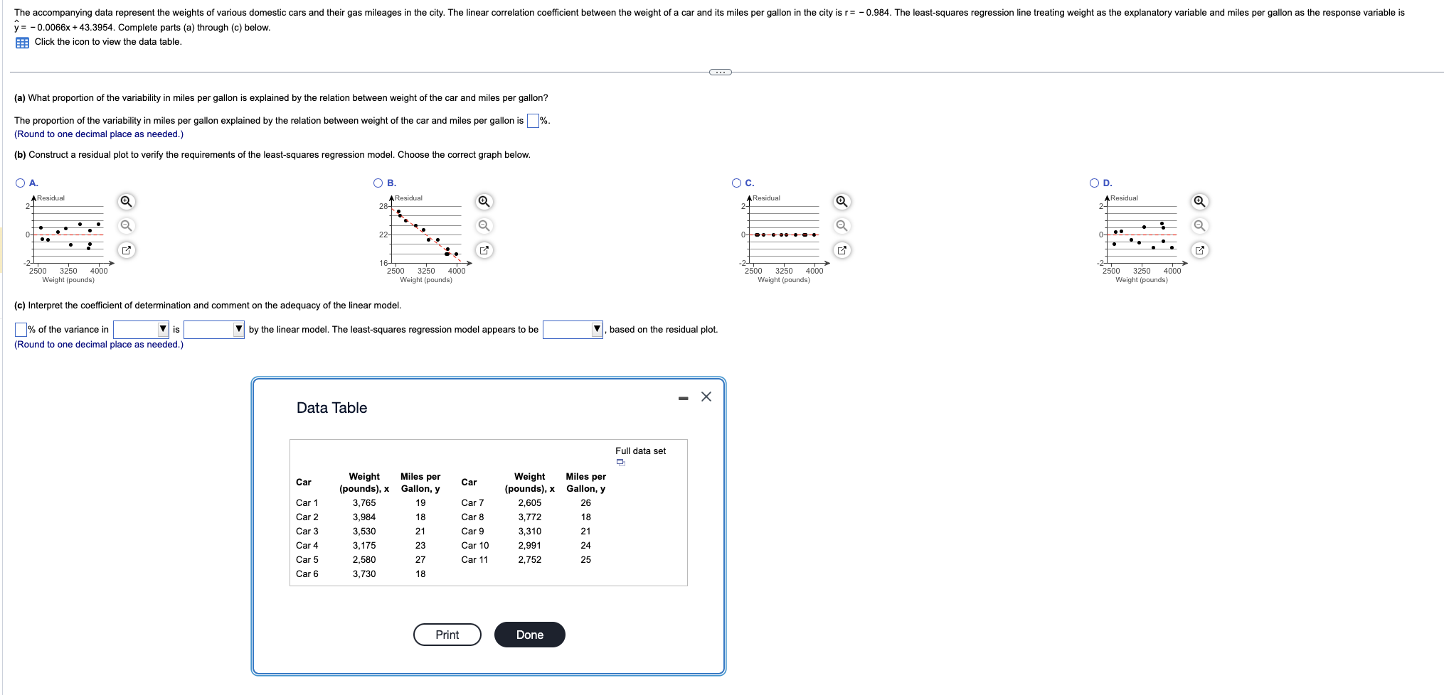 Solved (a) What proportion of the variability in miles per | Chegg.com