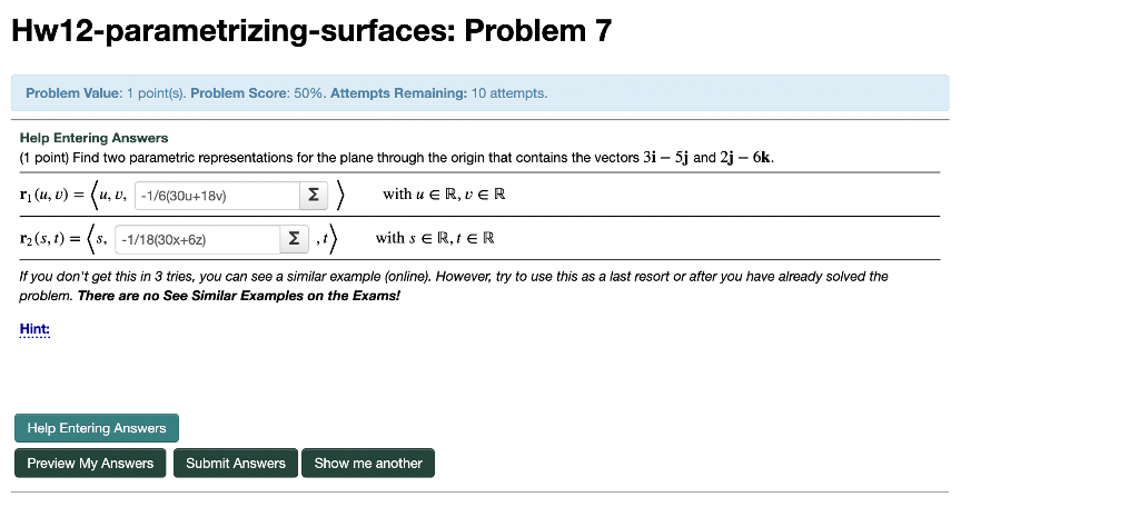Solved Hw12 Parametrizing Surfaces Problem 7 Problem Value 4666