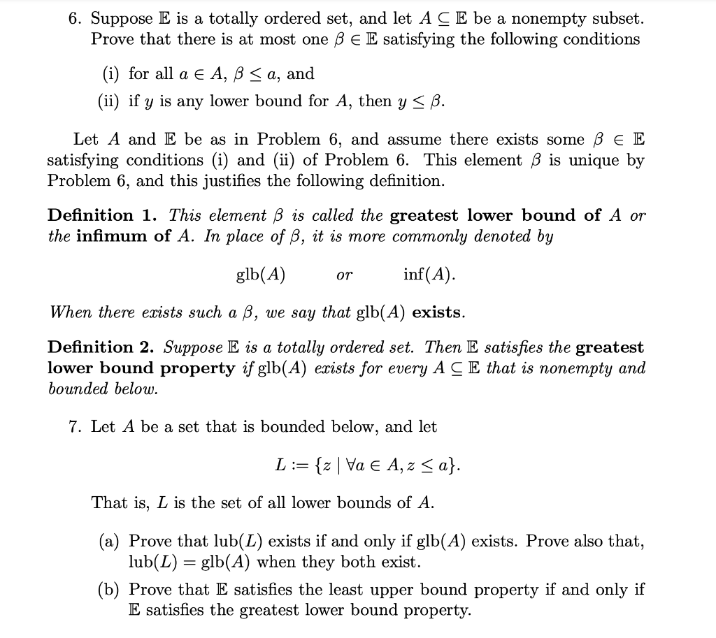 Solved 6 Suppose E Is A Totally Ordered Set And Let A Ce