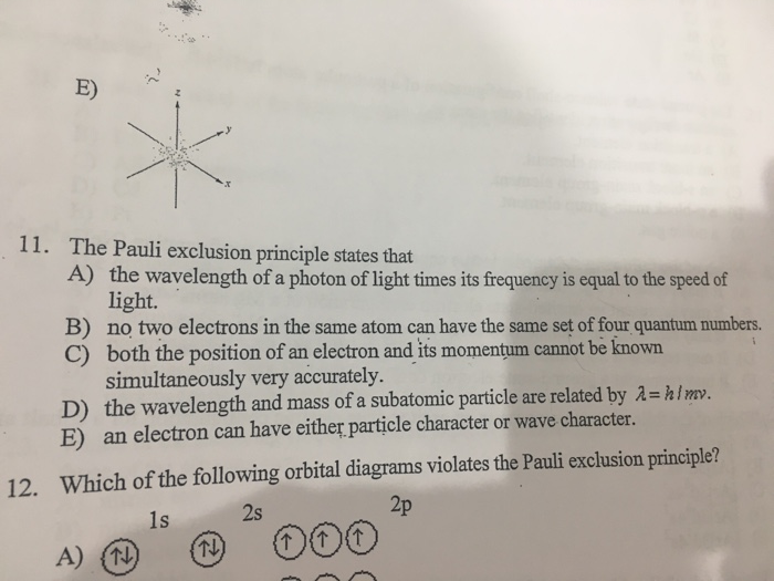 Solved E) 11. The Pauli exclusion principle states that A) | Chegg.com