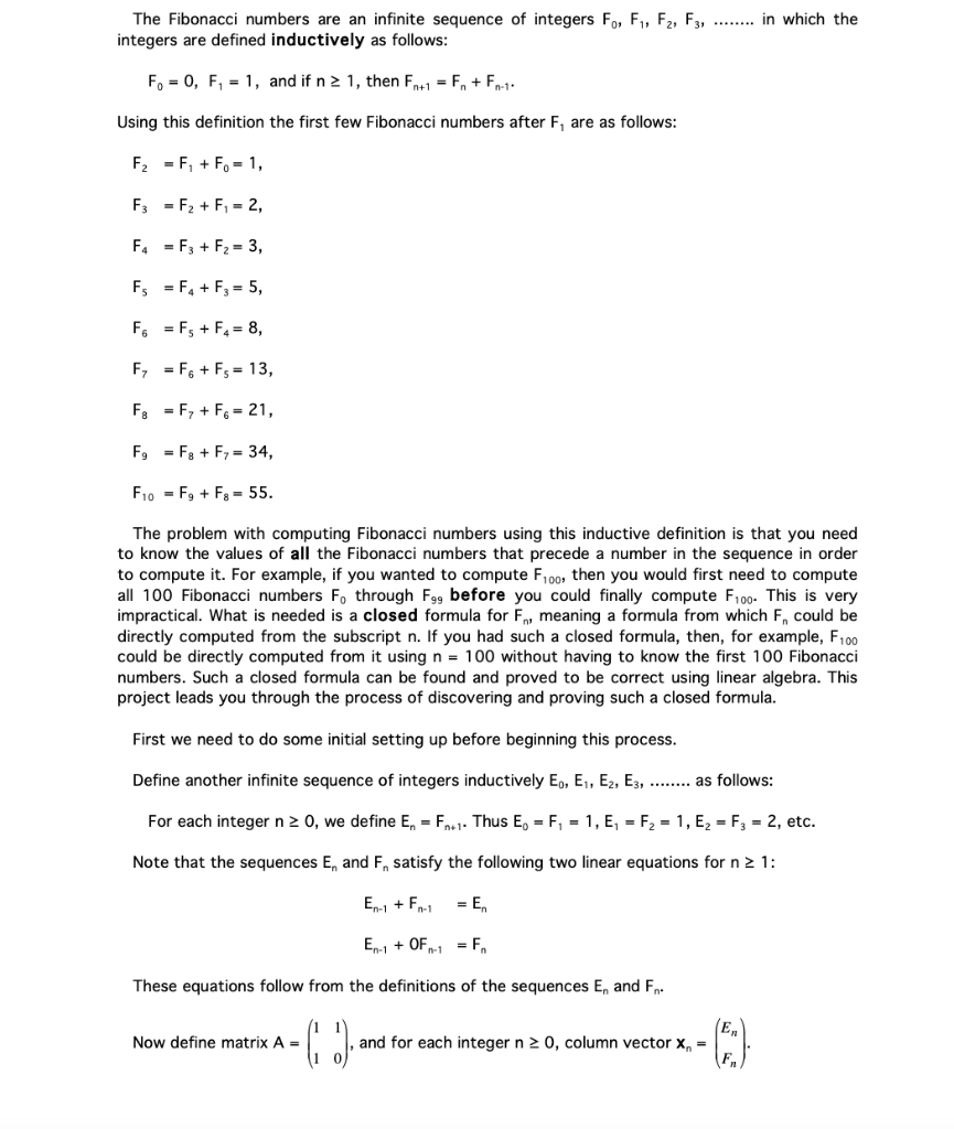 Solved The Fibonacci numbers are an infinite sequence of | Chegg.com
