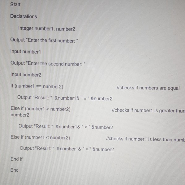 Solved Start Declarations Integer Number1 Number2 Output