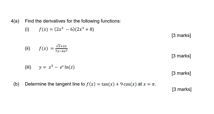 Solved (a) Find the derivatives for the following functions: | Chegg.com