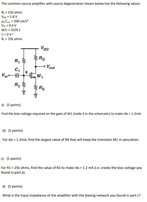 Solved The common source amplifier with source degeneration | Chegg.com