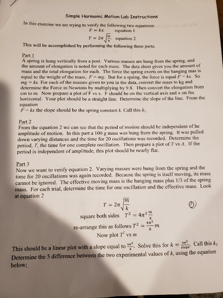 Solved Simple Harmonics Lab, need help with finding the rest | Chegg.com