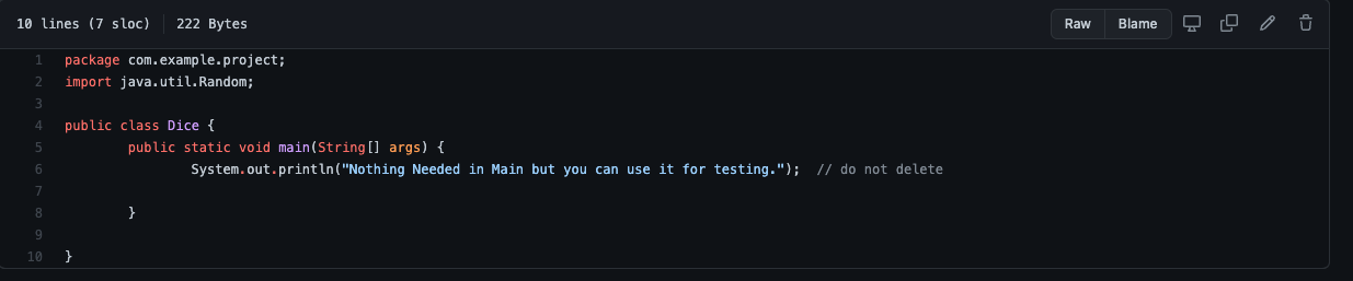 Solved The Assignment In the Dice.Java file: create a class | Chegg.com
