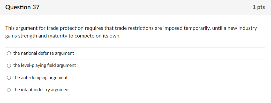 Solved This argument for trade protection requires that | Chegg.com