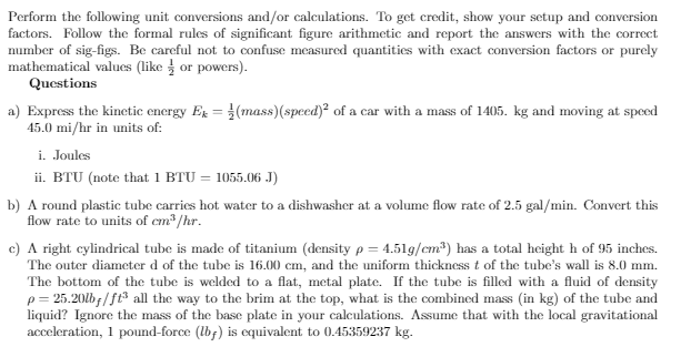 Solved Perform the following unit conversions and/or | Chegg.com