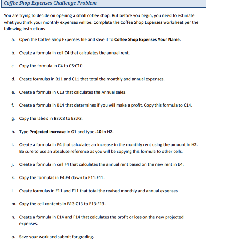 Coffee Shop Expenses Challenge Problem You are trying | Chegg.com