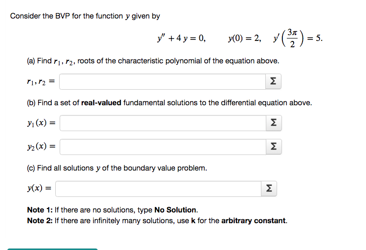 Solved Consider the BVP for the function y given by 3." +4y= | Chegg.com
