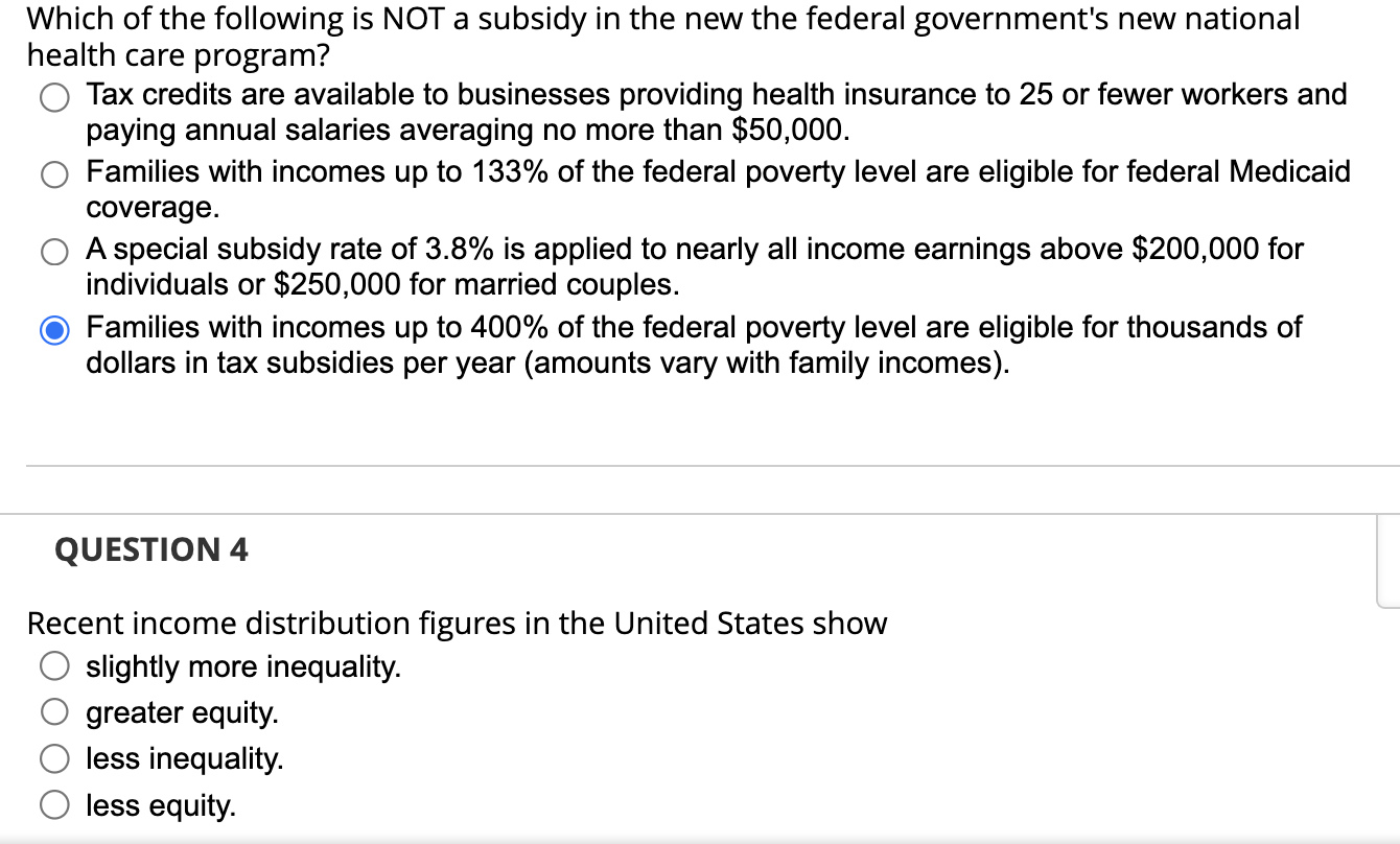Solved Which of the following is NOT a subsidy in the new | Chegg.com