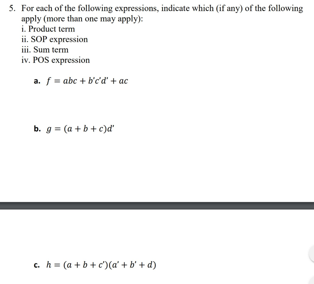 Solved 5. For each of the following expressions, indicate | Chegg.com