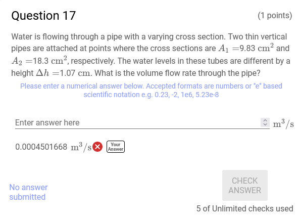 Solved Water is flowing through a pipe with a varying cross | Chegg.com