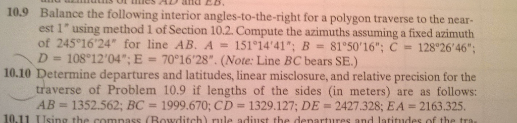 Solved Determine departures and latitudes, linear misclosure | Chegg.com