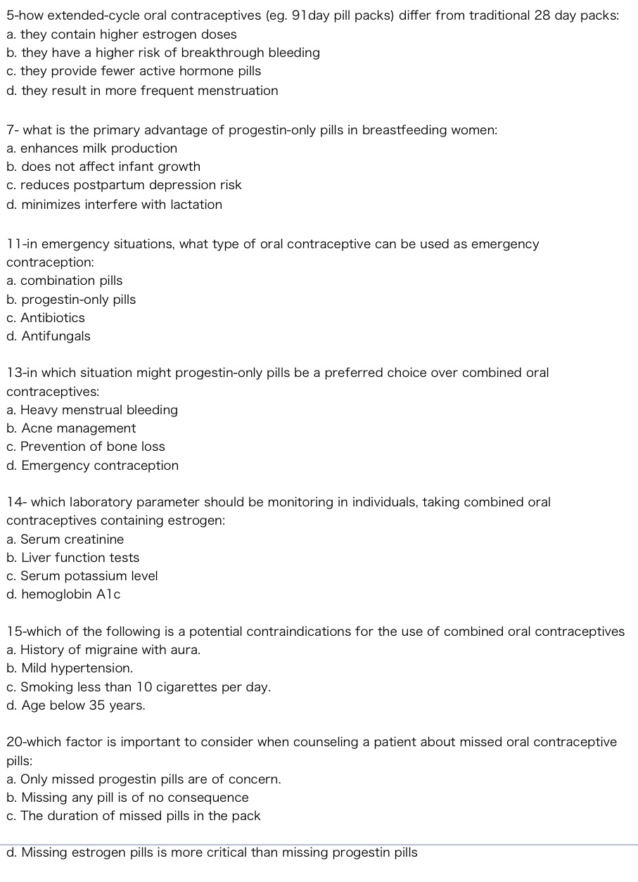 Solved 5-how extended-cycle oral contraceptives (eg. 91 ﻿day | Chegg.com