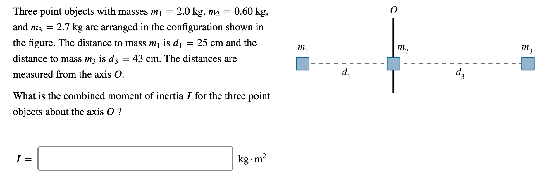 Solved Three point objects with masses mı = 2.0 kg, m2 = | Chegg.com