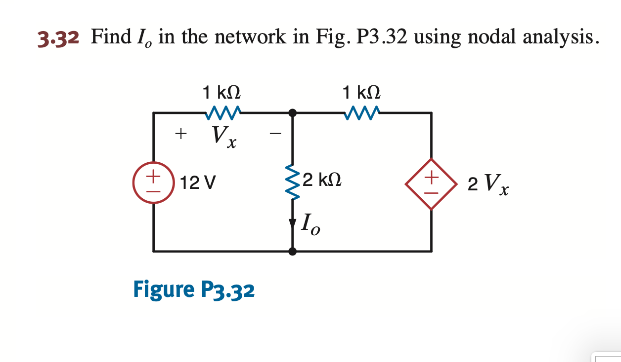 Solved 3.32 Find Io in the network in Fig. P3.32 using nodal | Chegg.com