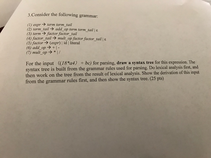 Solved Consider the following grammar: (1) expr rightarrow | Chegg.com