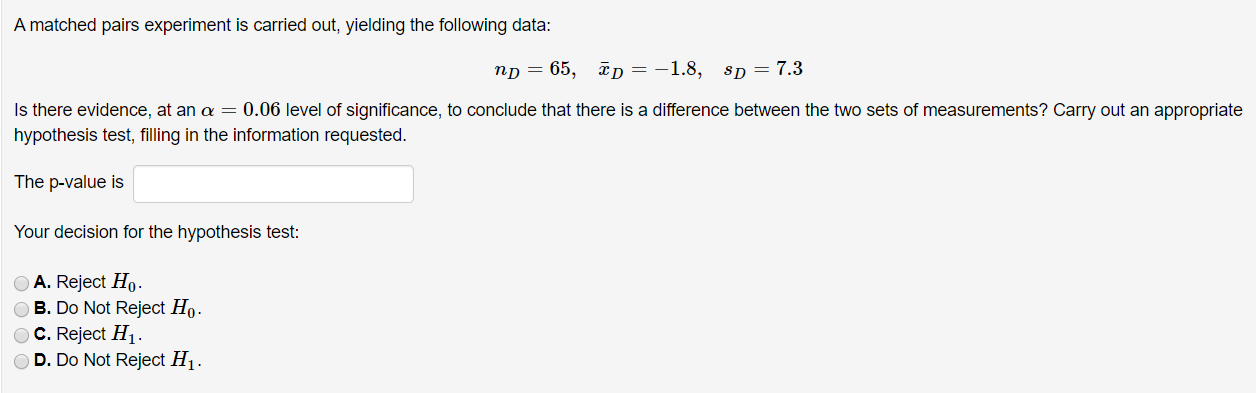 Solved A matched pairs experiment is carried out, yielding | Chegg.com