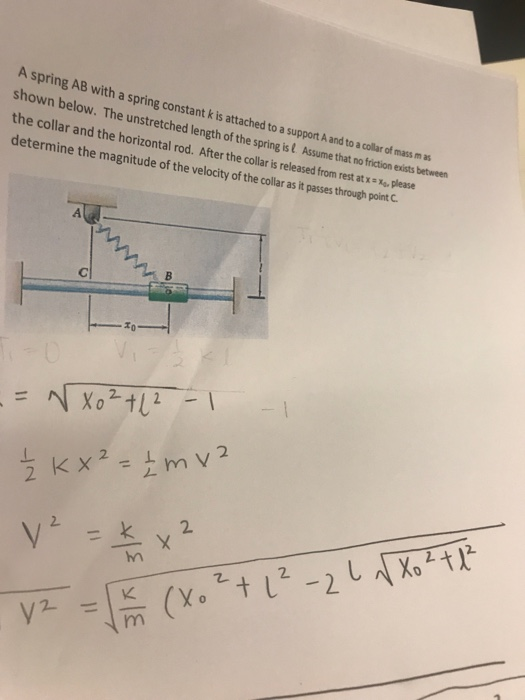 Solved A spring AB with a spring constant k is attached to a | Chegg.com