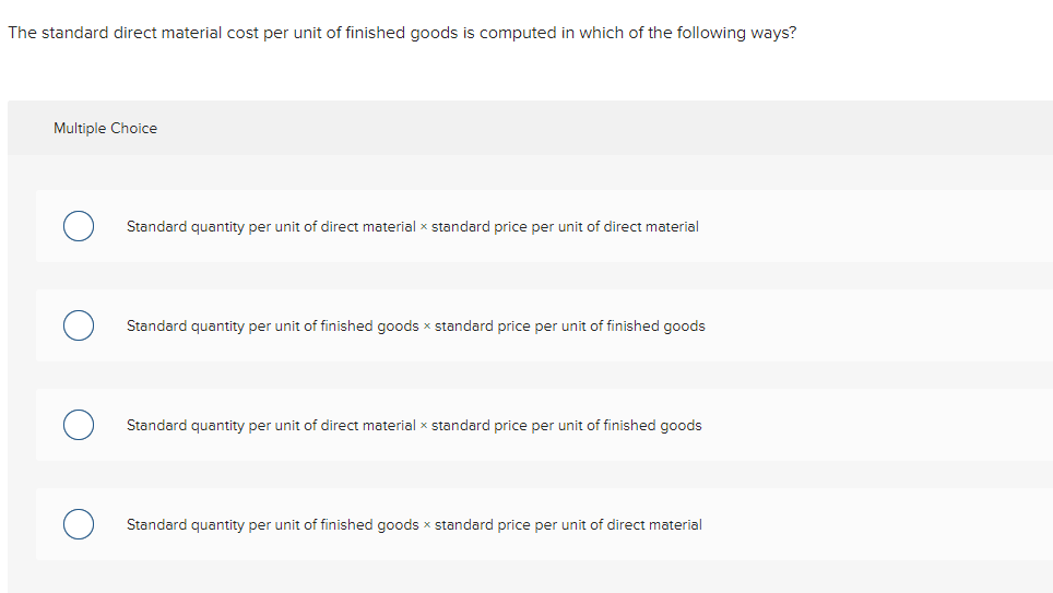 Solved The standard direct material cost per unit of | Chegg.com