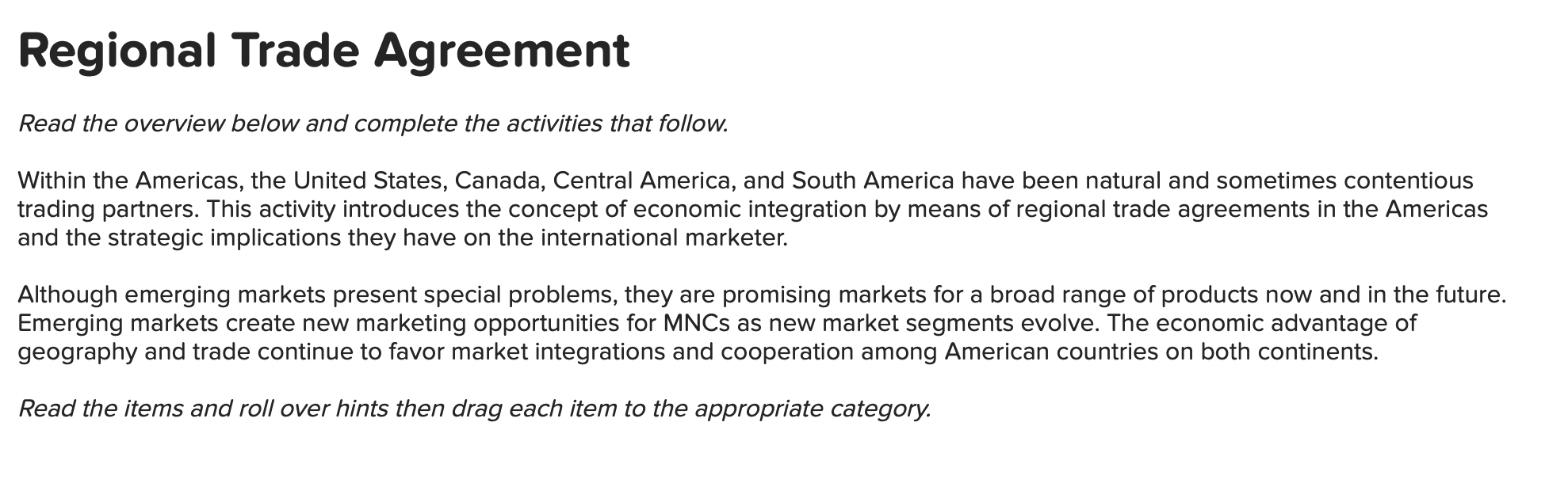 Solved Regional Trade Agreement Read the overview below and | Chegg.com