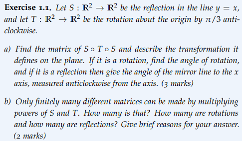 Solved Exercise 1.1. Let S:R2→R2 be the reflection in the | Chegg.com