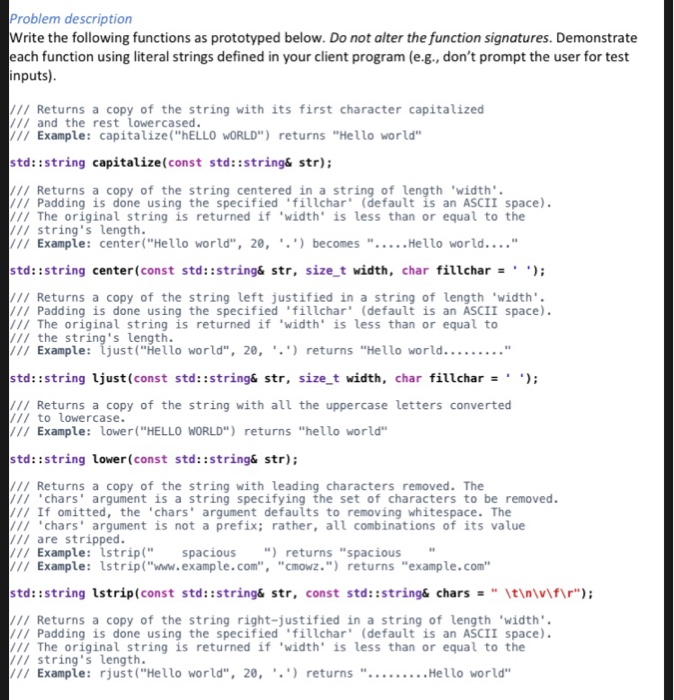 Solved roblem description Write the following functions as | Chegg.com