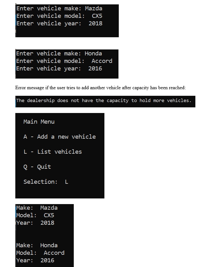 Solved Dealership The objective of this assignment is to | Chegg.com