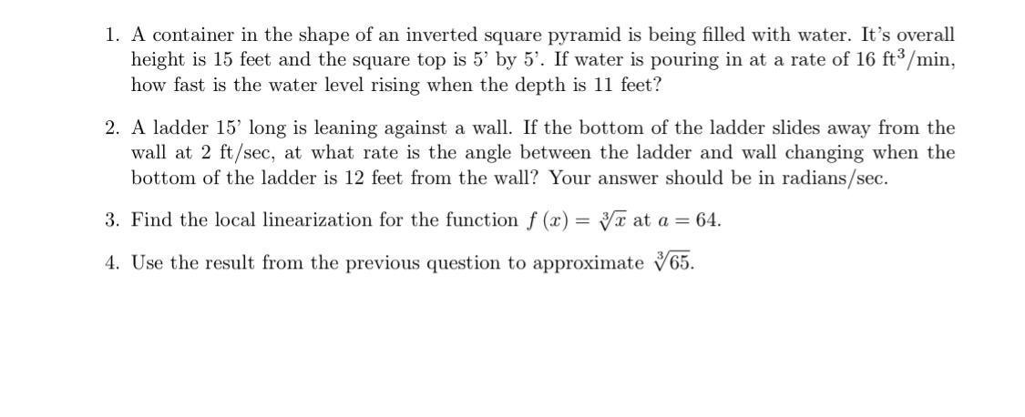 Solved 1. A container in the shape of an inverted square | Chegg.com