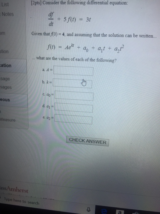 Solved [2pts] Consider the following differential equation: | Chegg.com