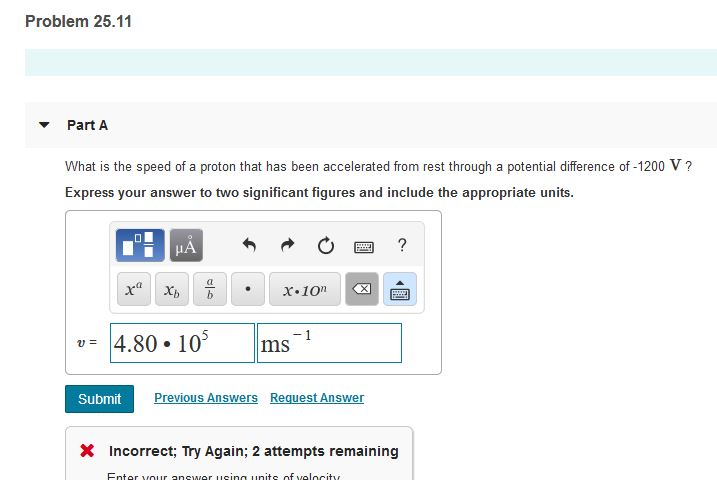 Solved Problem 25.11 Part A What is the speed of a proton | Chegg.com