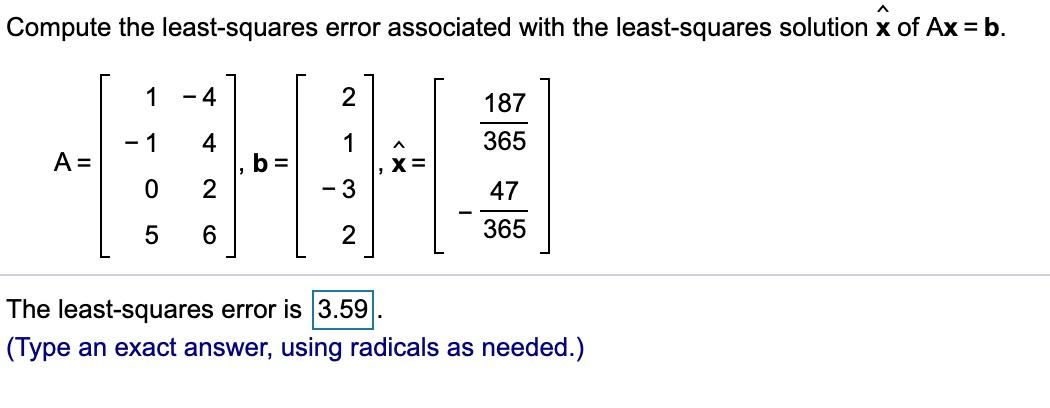 Solved Compute the least-squares error associated with the | Chegg.com
