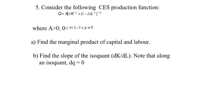 Solved 5 Consider The Following Ces Production Function