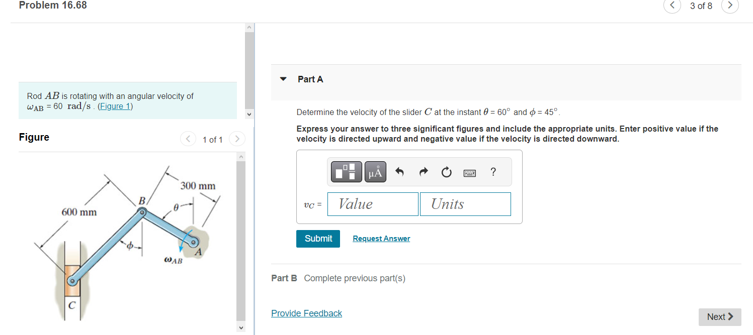 Solved RodAB is rotating with an angular velocity of | Chegg.com