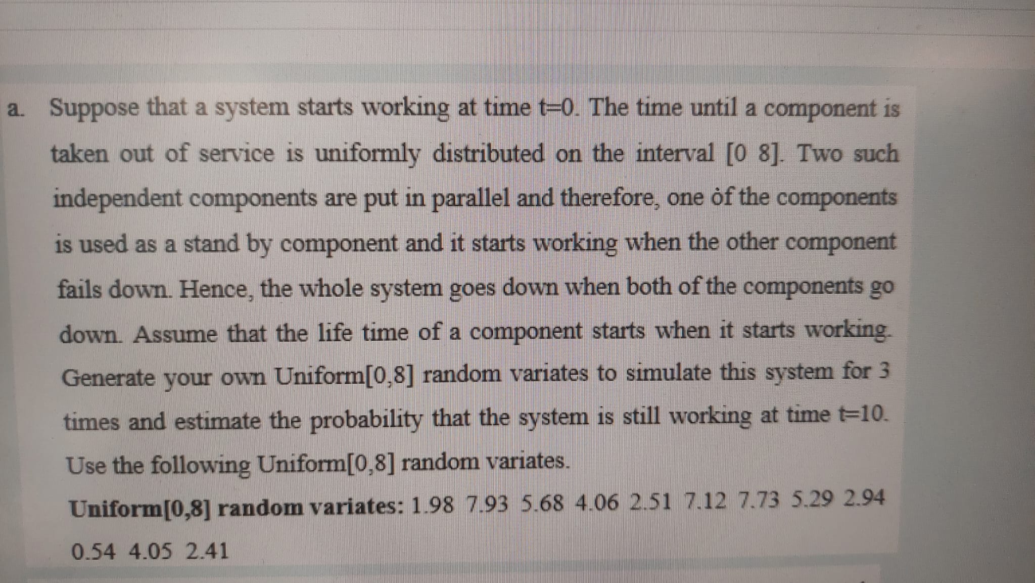 Solved Suppose that a system starts working at time t=0. The | Chegg.com