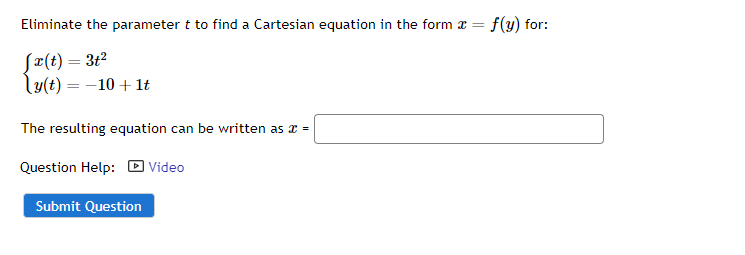 [Solved]: Eliminate the parameter t to find a Cartesian eq