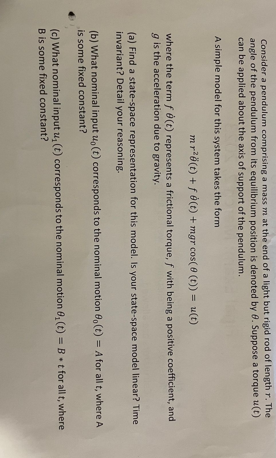 Solved Consider a pendulum comprising a mass m ﻿at the end | Chegg.com