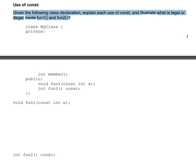 Solved Use of const: Given the following class declaration, | Chegg.com
