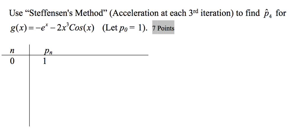 Solved Use “Steffensen's Method” (Acceleration at each 3rd | Chegg.com