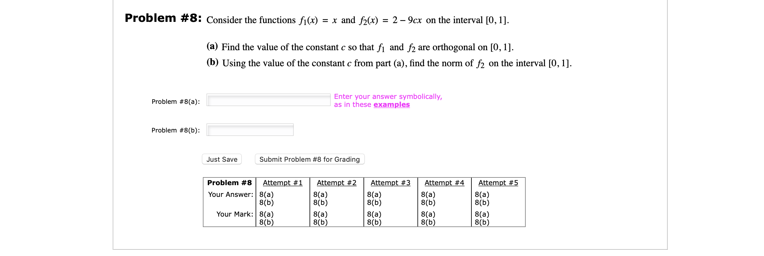 Solved Problem #8: Consider the functions fi(x) = x and | Chegg.com