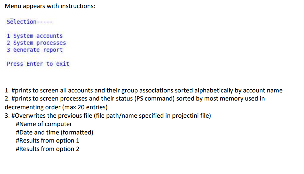 Solved Menu appears with instructions: Selection--... 1 | Chegg.com