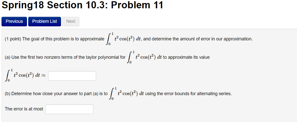 Solved Spring18 Section 10.3: Problem 11 PreviousS Problem | Chegg.com