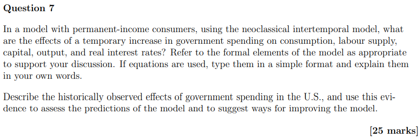 Solved Question 7 In a model with permanent-income | Chegg.com