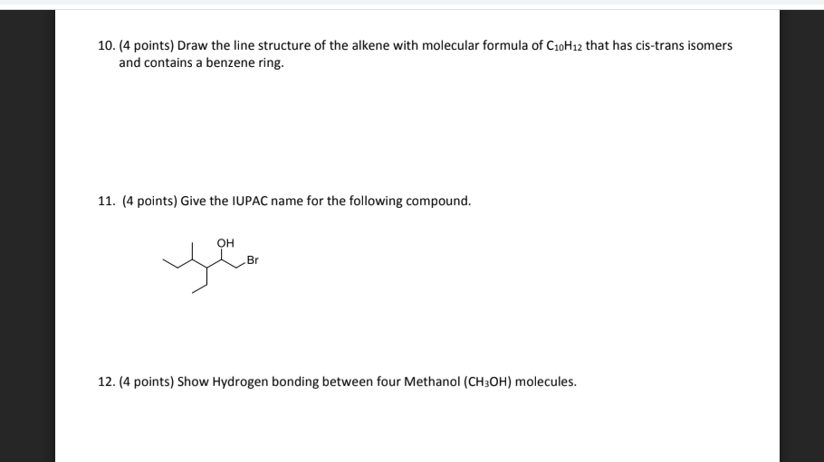 Solved 10. (4 points) Draw the line structure of the alkene | Chegg.com
