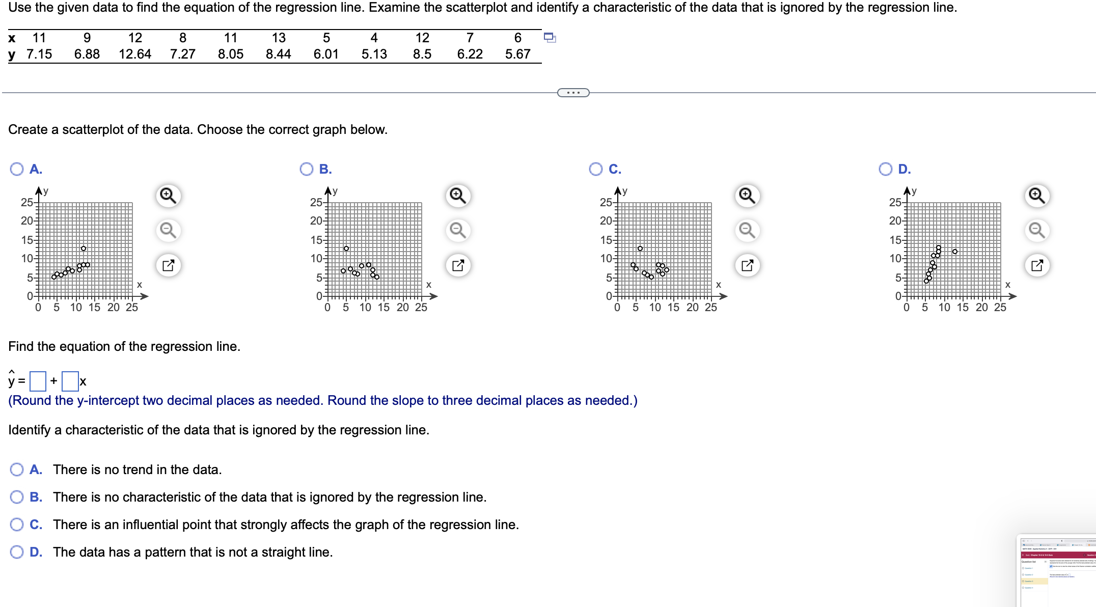 Solved Create a scatterplot of the data. Choose the correct | Chegg.com