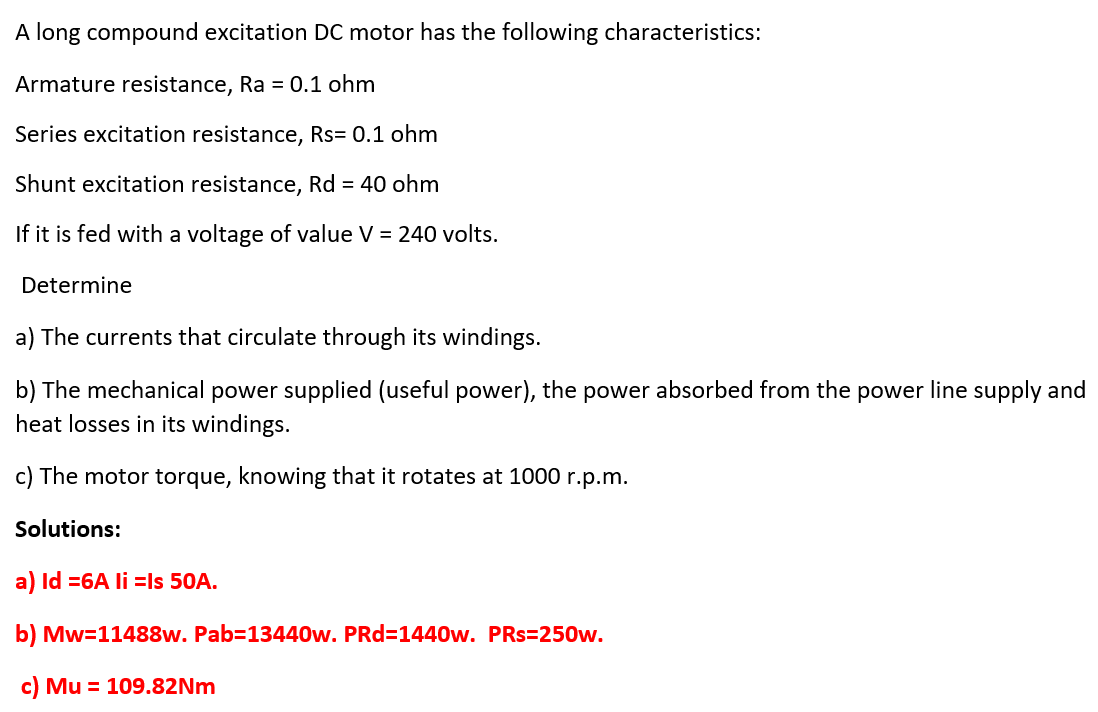 Solved A long compound excitation DC motor has the following | Chegg.com