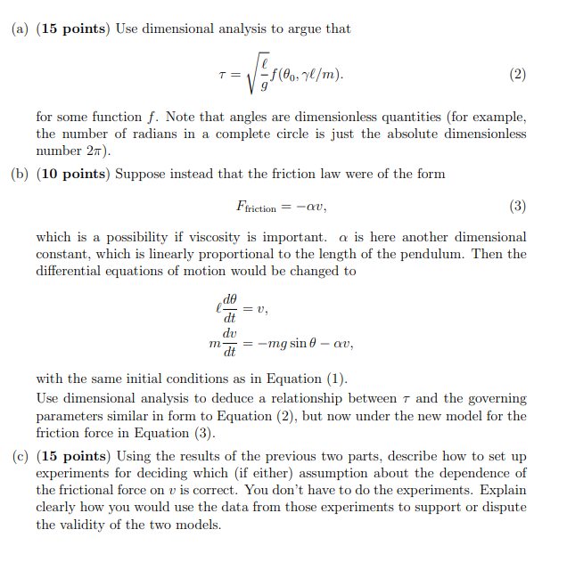 Solved (a) (15 points) Use dimensional analysis to argue | Chegg.com