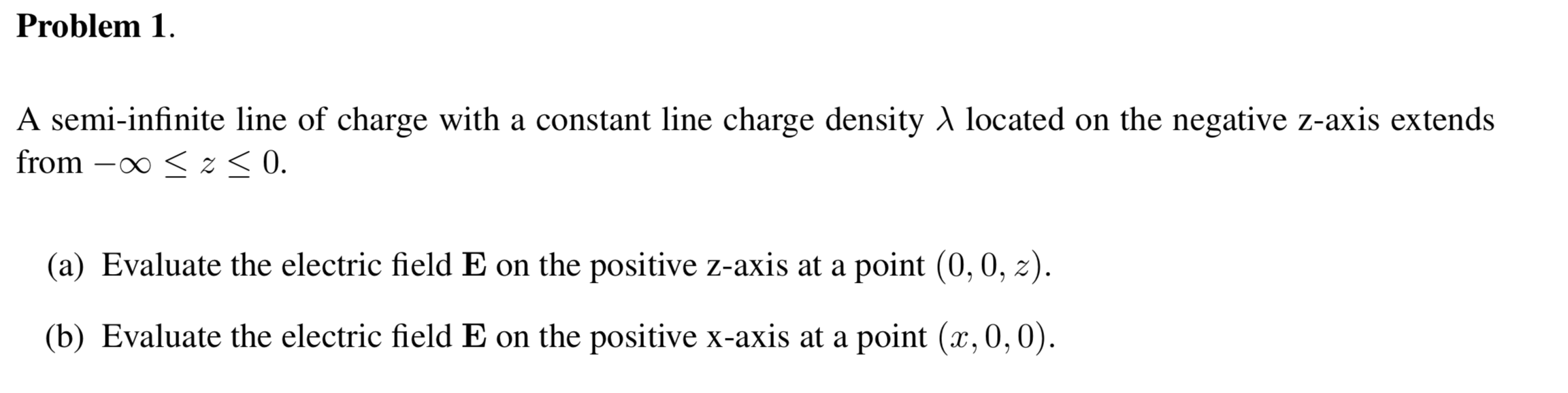 Solved Problem 1. A semi-infinite line of charge with a | Chegg.com